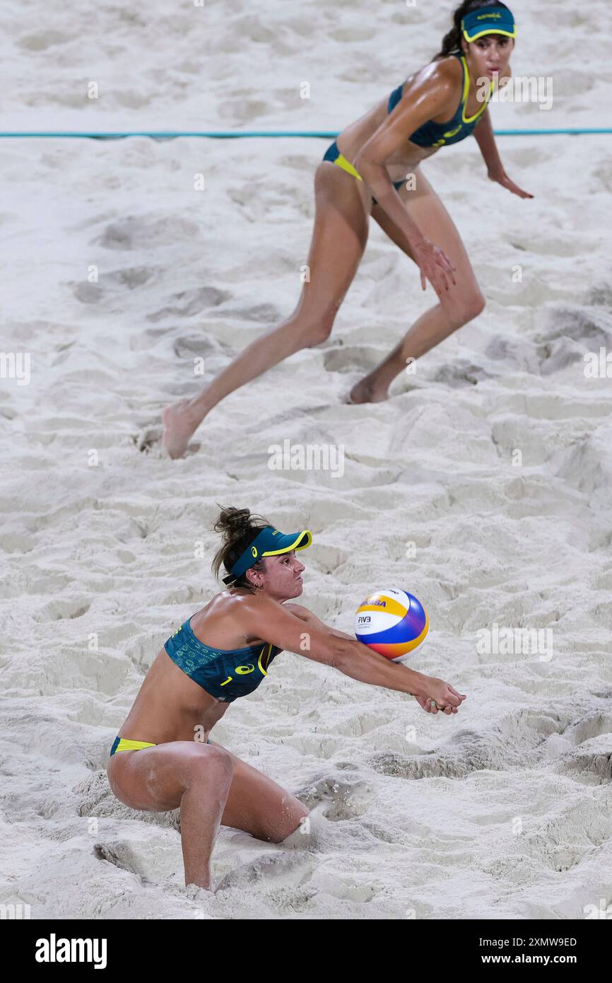PARIS, FRANCE - JULY 29: Mariafe Artacho del Solar of Australia hits the ball at the Women's ...