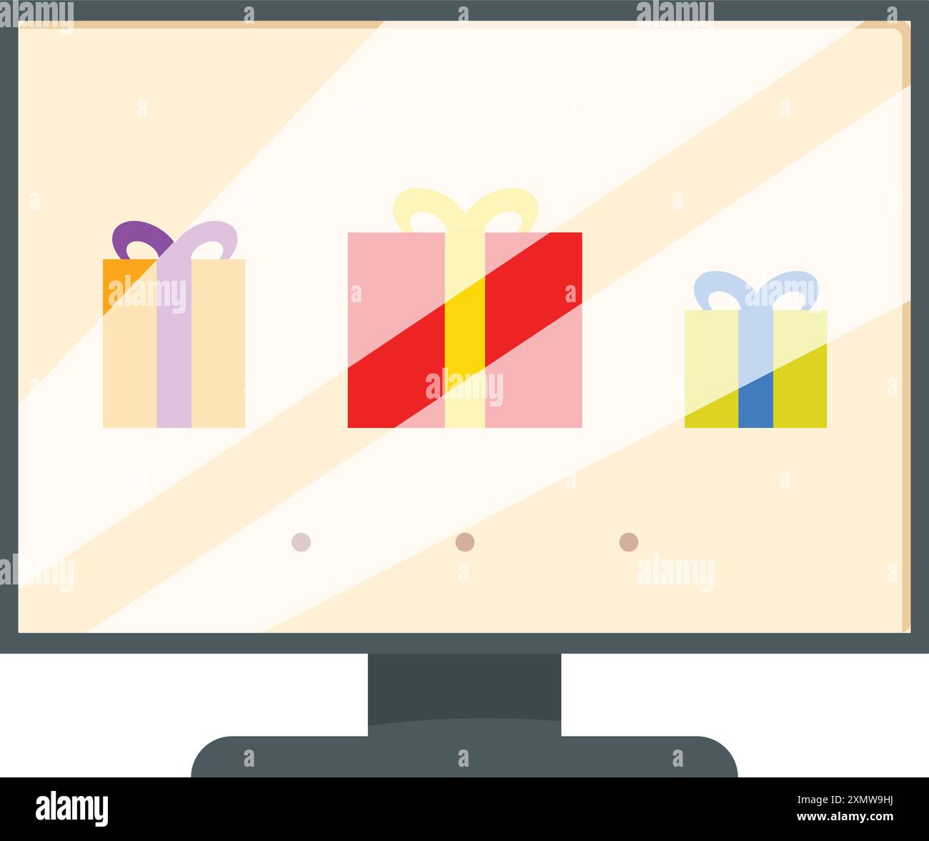 Computer monitor displaying three wrapped presents hi-res stock ...