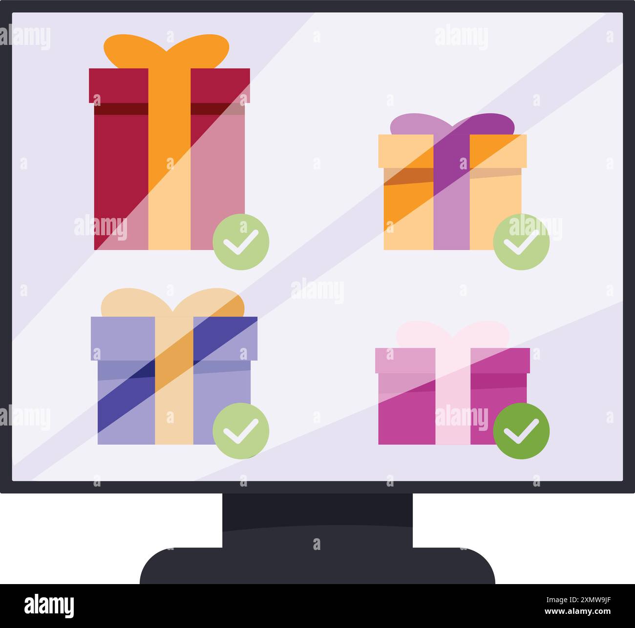 Computer screen displaying various gift boxes with check marks hi-res ...