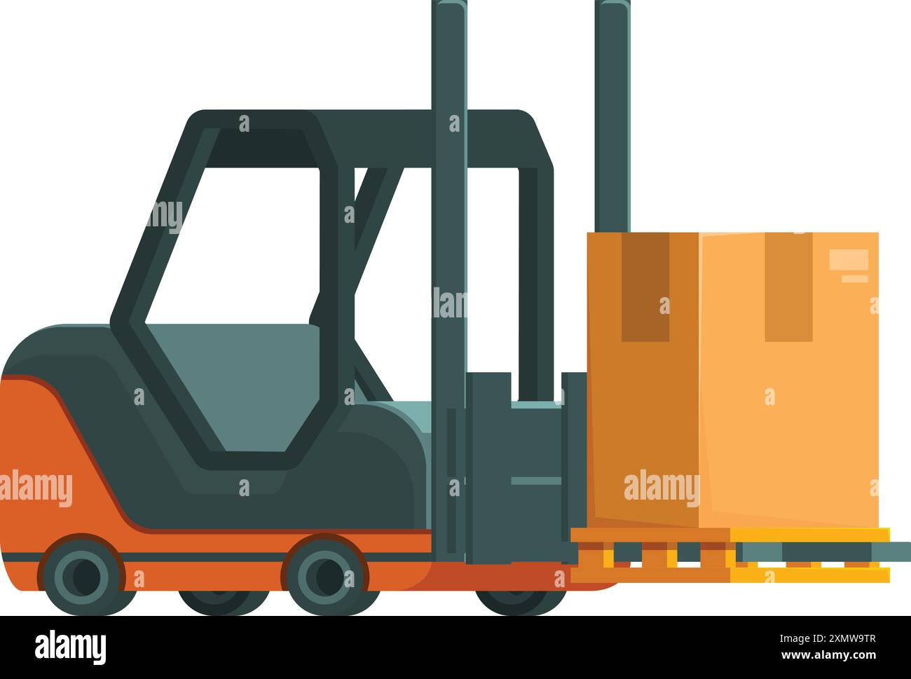 Forklift truck is lifting pallet with cardboard box, delivery service ...