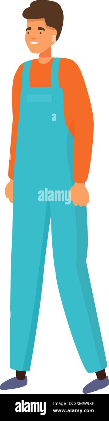 Young mechanic with a smile is walking in his blue overalls Stock ...