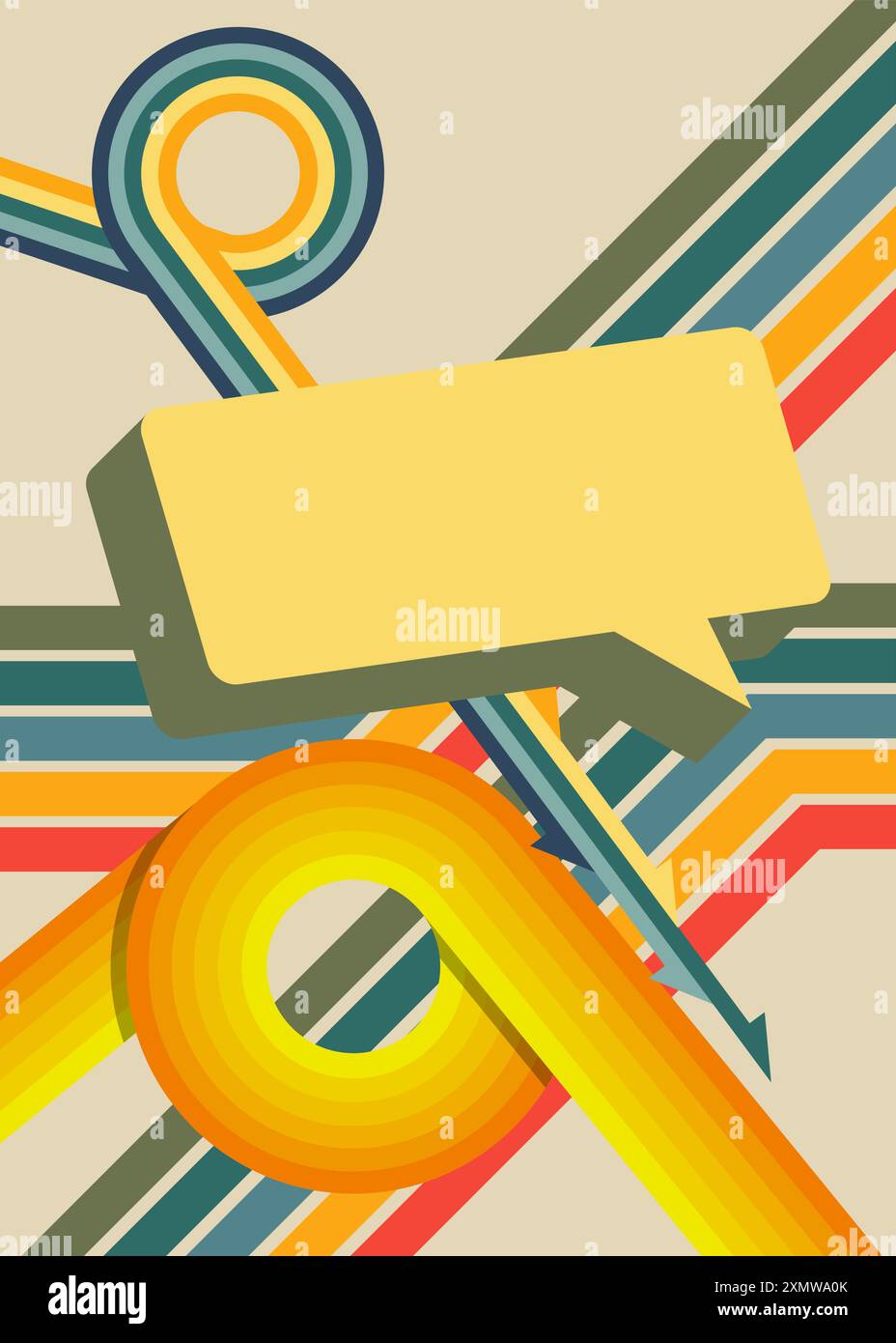 Retro 70s Background with Speech Bubble. Groovy Announcement. 1970s art ...