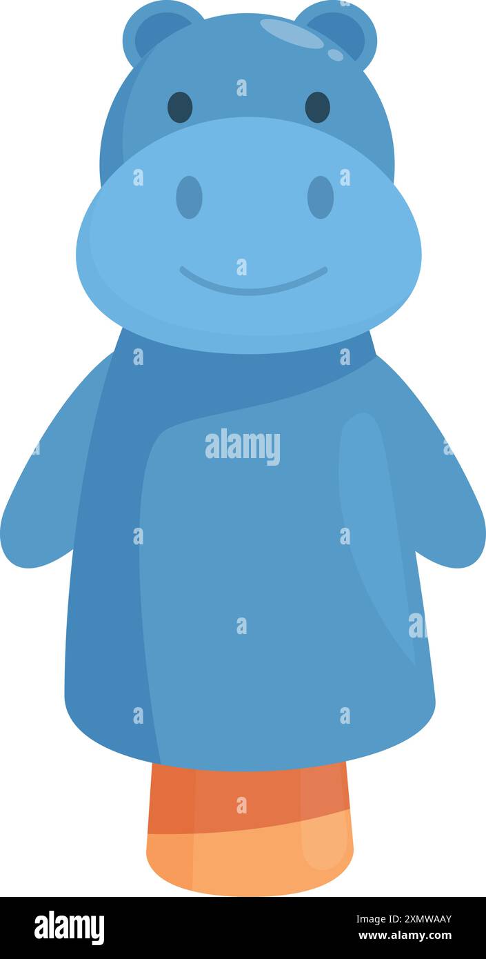 Cartoon blue hippopotamus hand puppet smiling isolated on white ...