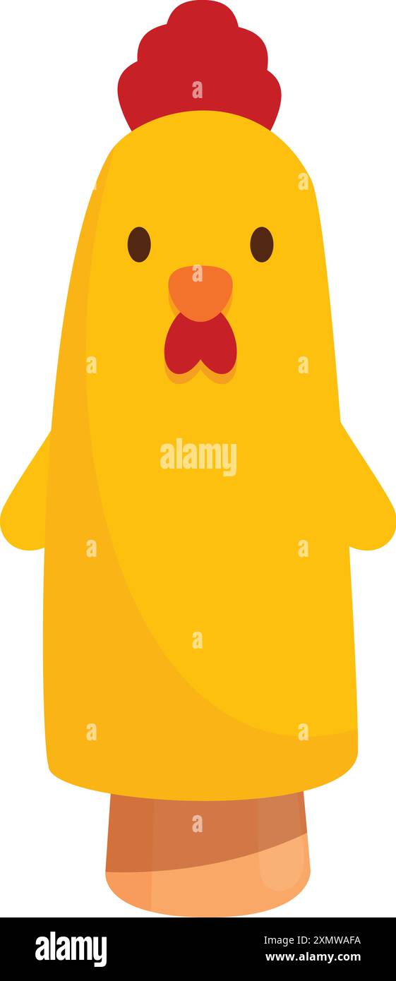 Cute yellow chicken puppet standing isolated on white background Stock ...