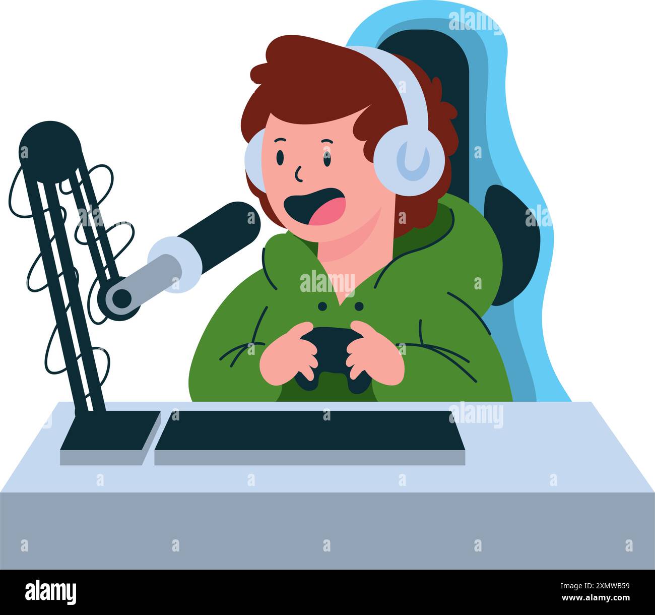 streamer guy sits at computer in headphones Stock Vector Image & Art ...