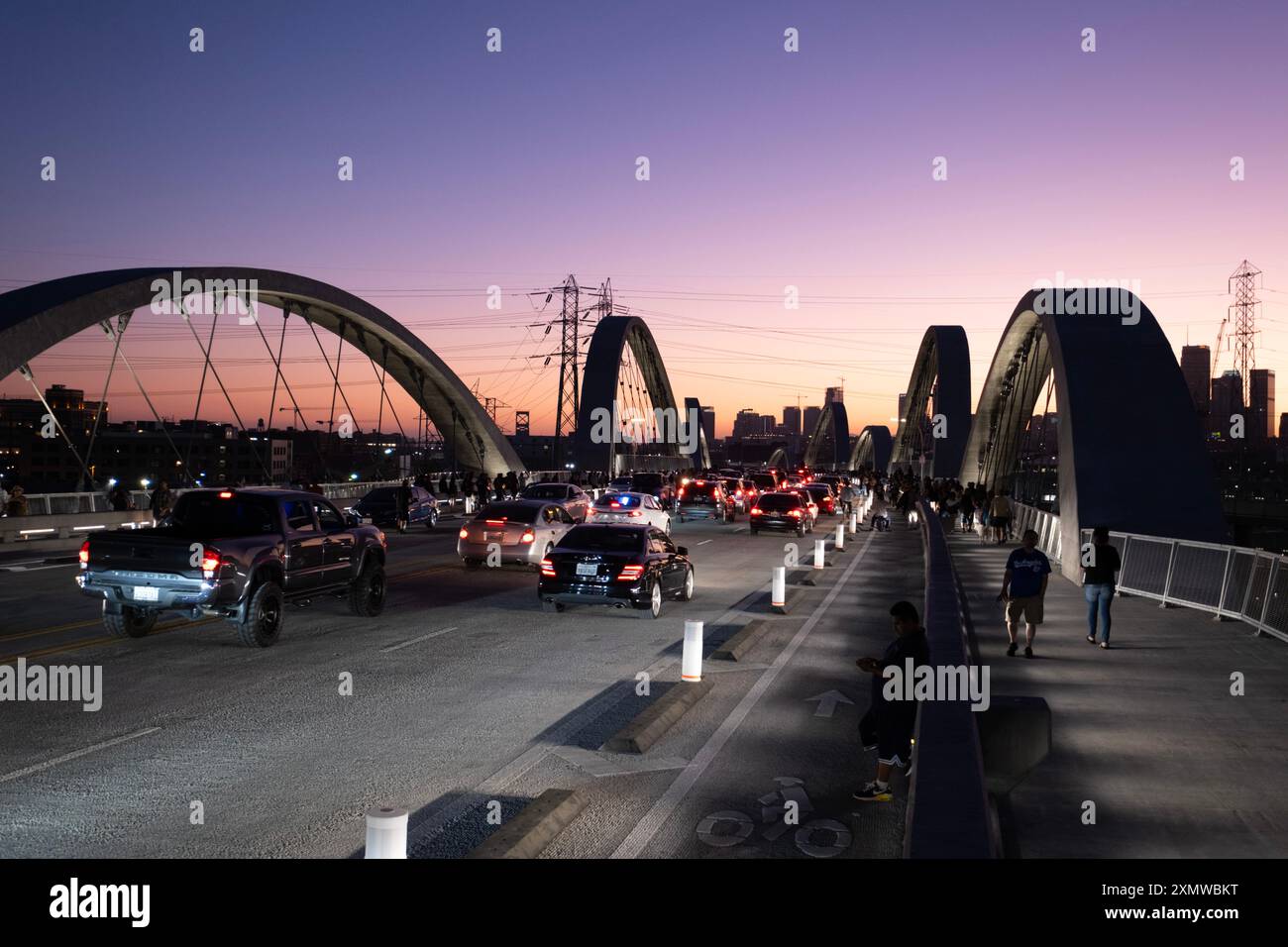 Opening night on the Sixth Street Viaduct filled with traffic among the ...
