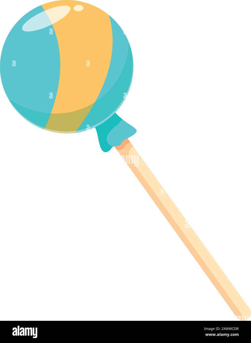 Round candy lollipop with blue and yellow swirl pattern is waiting to ...