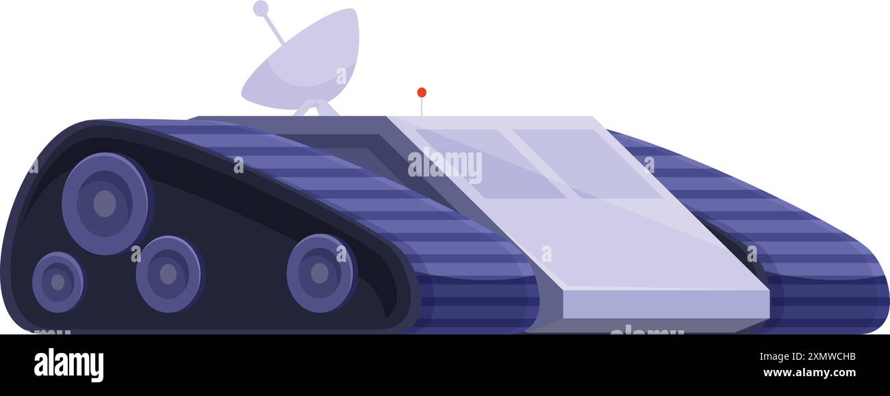 Autonomous vehicle exploring a planet, gathering data with its antenna ...