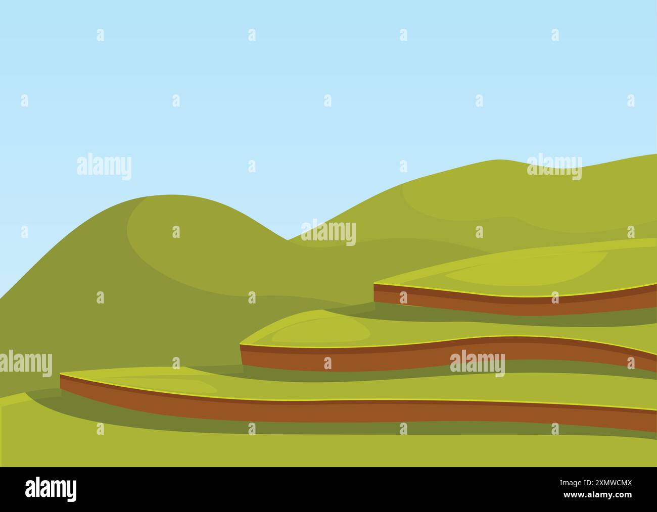 Green hills forming terraces for agriculture on sloping land, creating ...