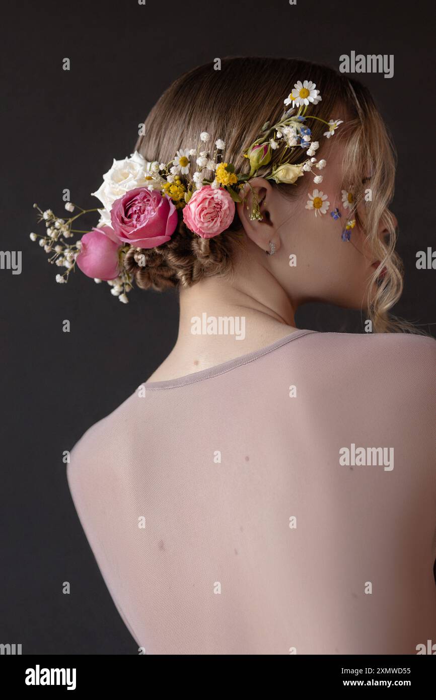 Woman wears flowers crown hi-res stock photography and images - Alamy