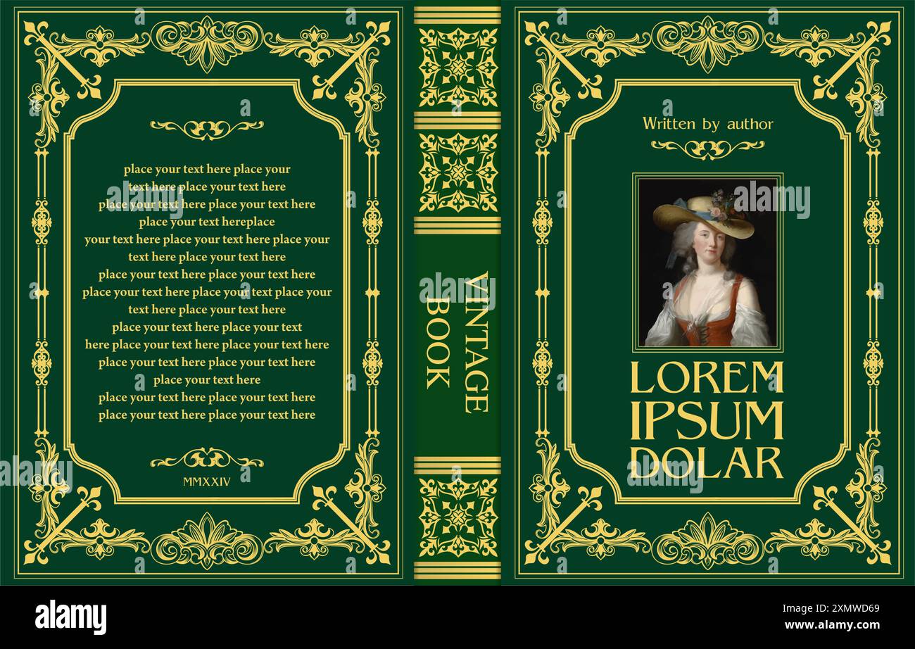 Cover book for medieval novel. Old retro ornament frames. Royal Golden ...