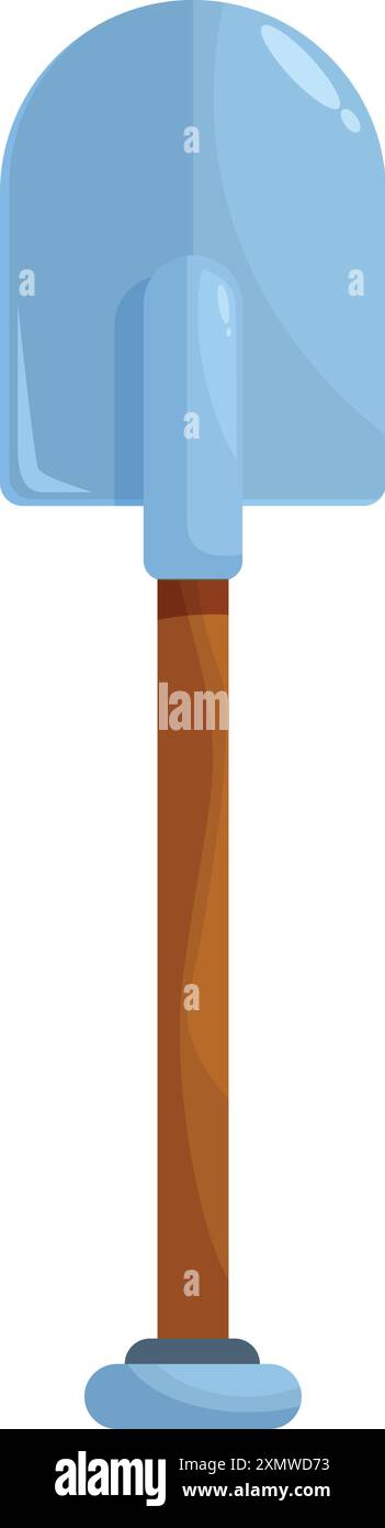 Cartoon style icon of a metal shovel with wooden handle standing ...