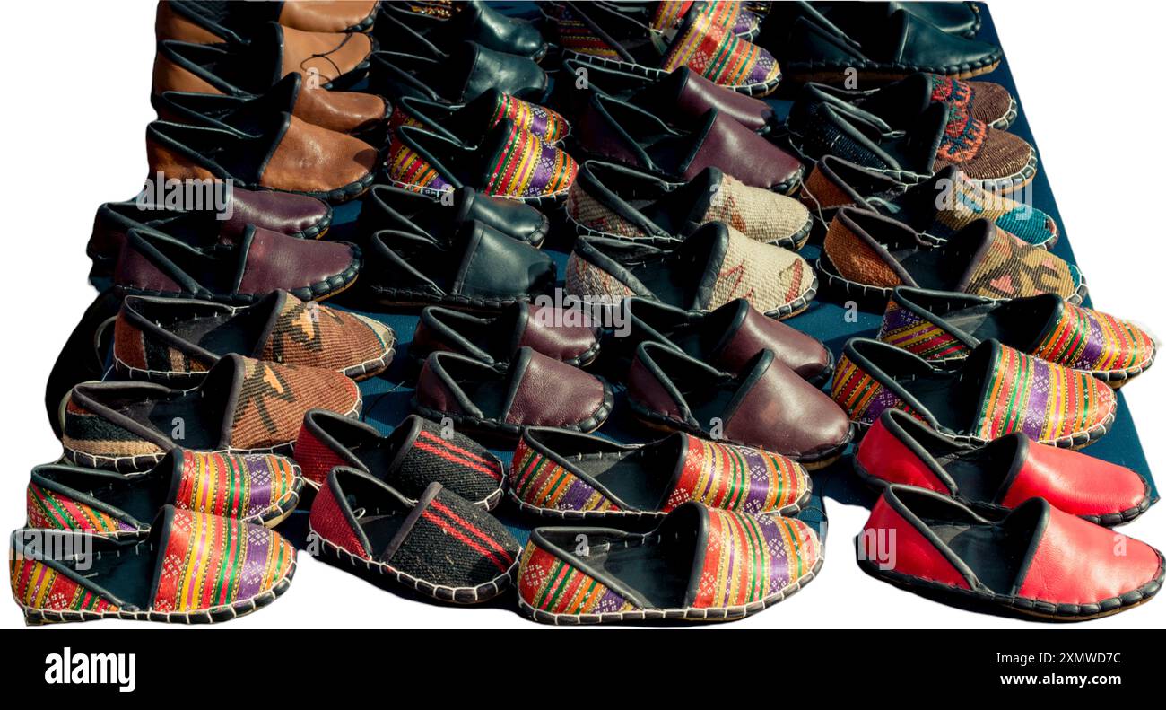 Traditional turkish leather shoes named yemeni. Colorful handmade ...