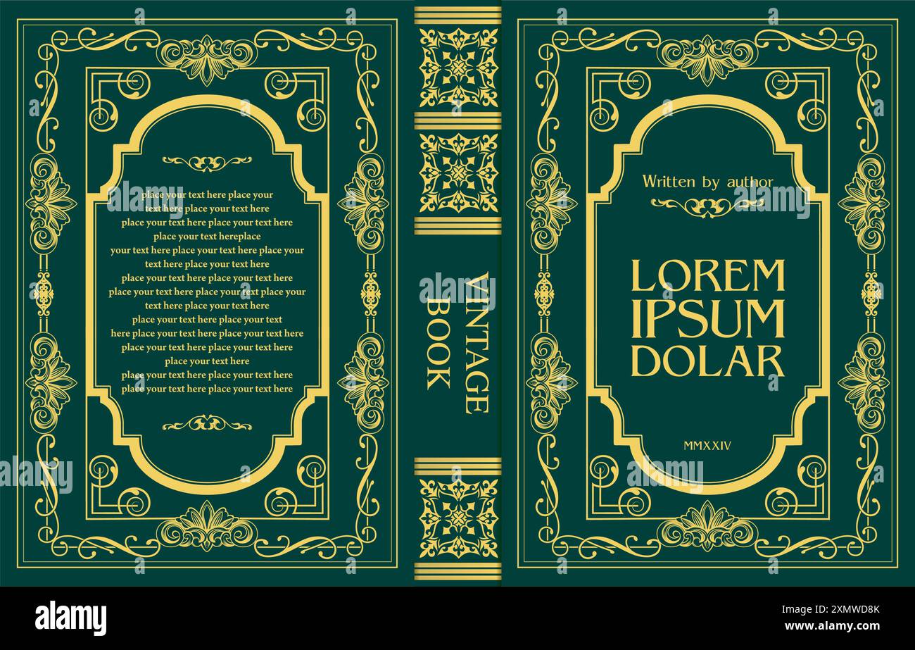 Cover book for medieval novel. Old retro ornament frames. Royal Golden ...