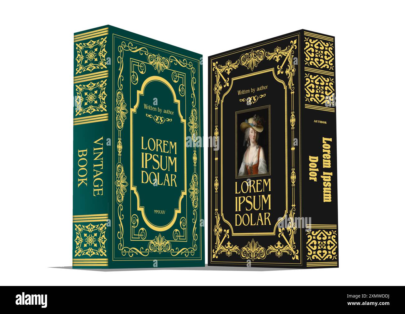 Two books. Cover book for medieval novel. Old retro ornament frames ...