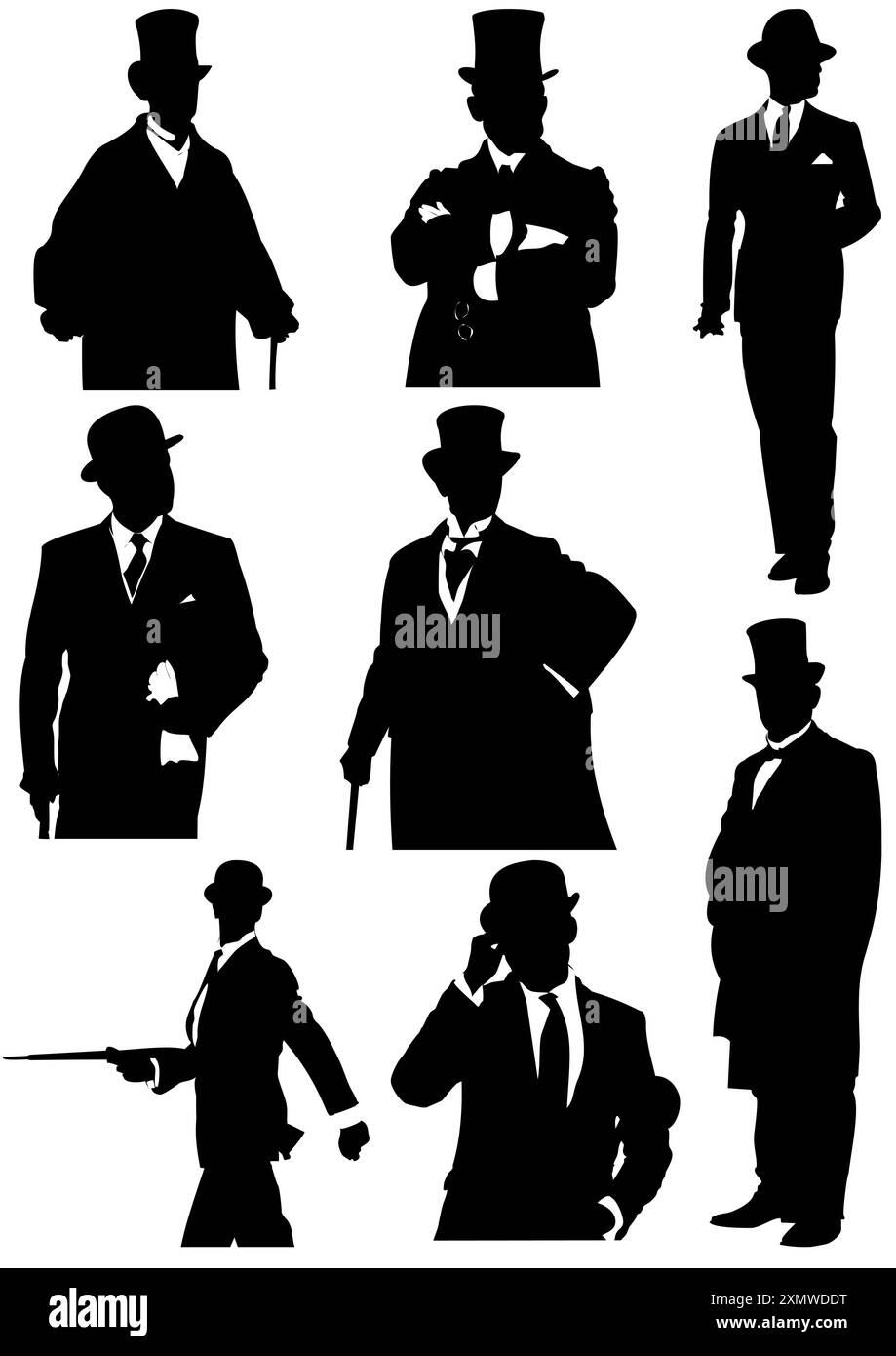 Set of London handsome gentlemen. White-black vector illustration Stock ...