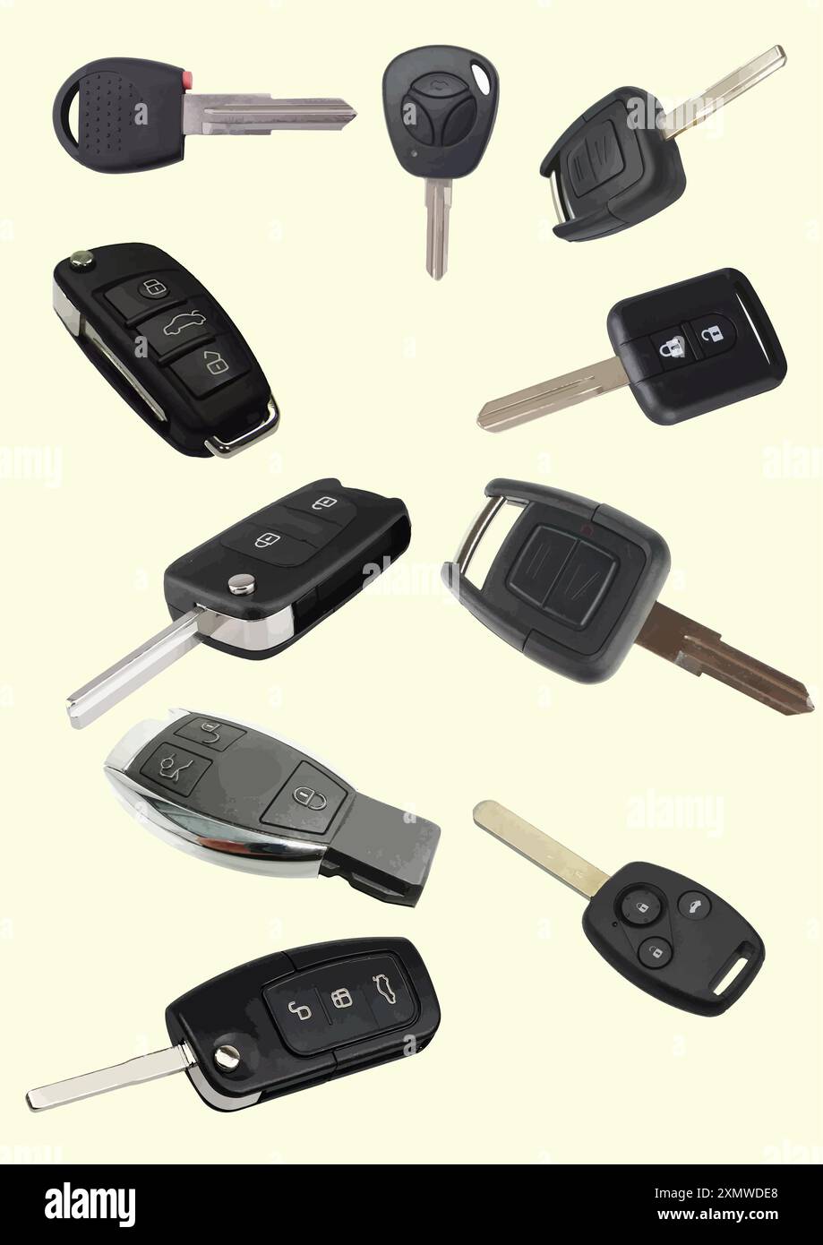 Big set of Car keys with remote control isolated over white background ...