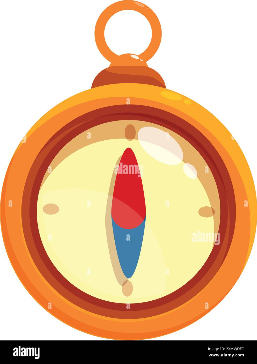 Cartoon style compass pointing north with red needle, isolated on white ...