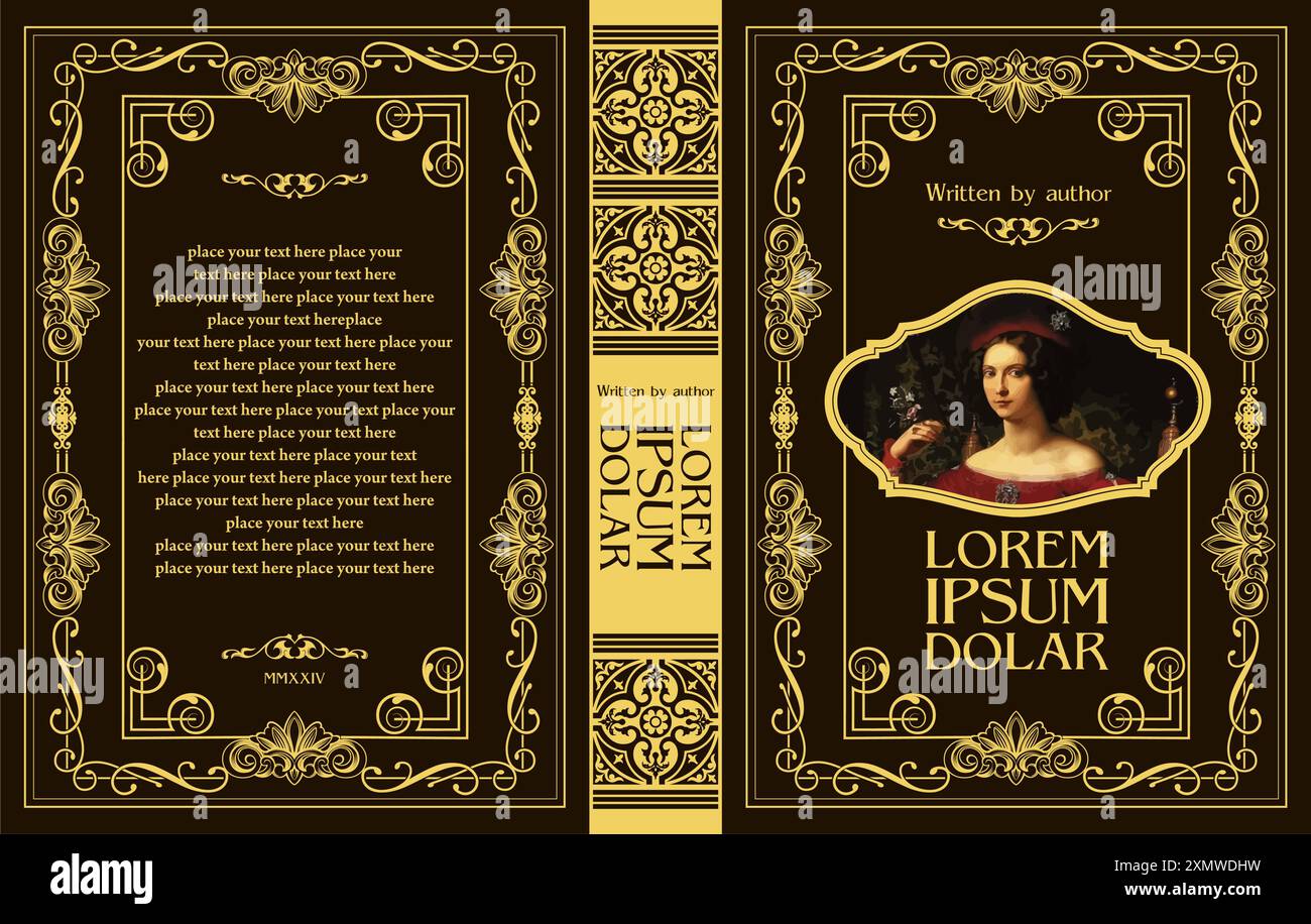 Cover book for medieval novel. Old retro ornament frames. Royal Golden ...