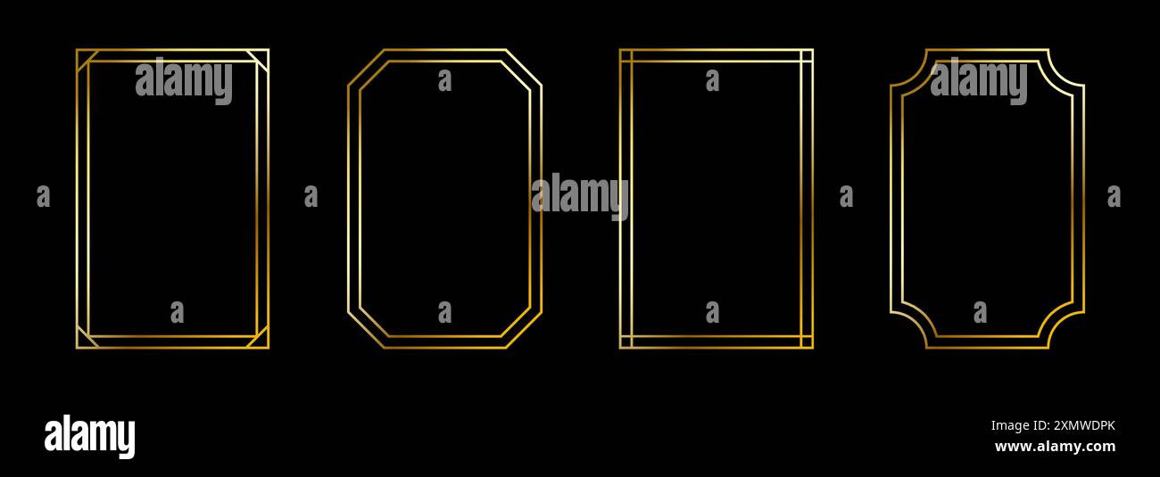 Thin golden frame set. Gold rectangular border collection in art deco ...