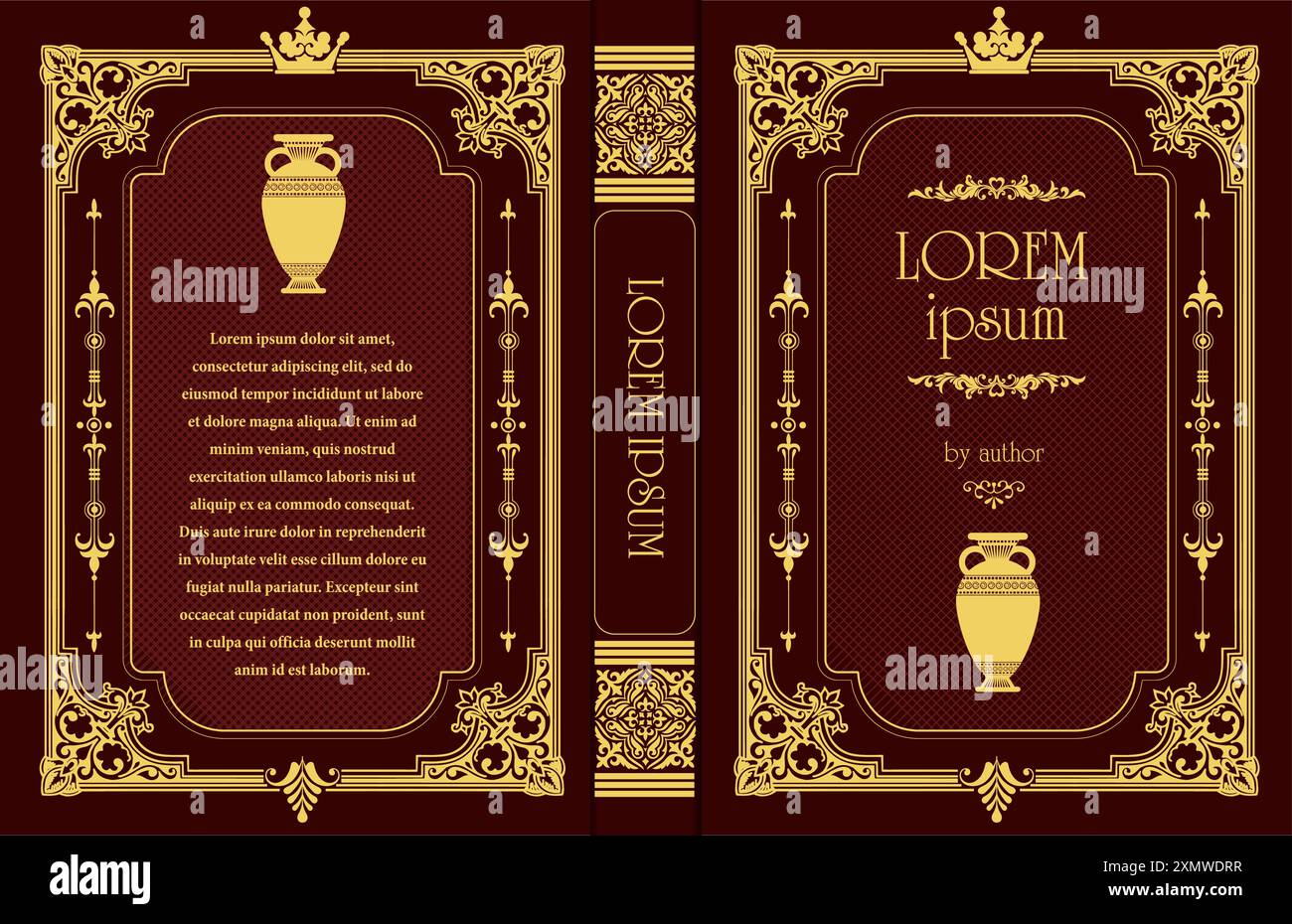 Cover book for medieval novel. Old retro ornament frames. Royal Golden ...