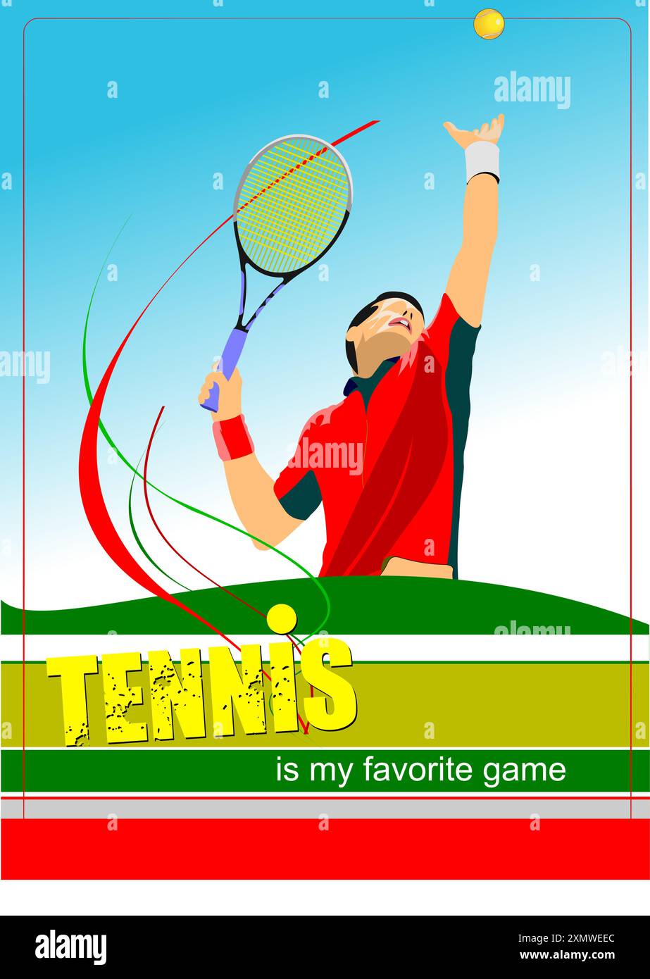 Tennis player poster. Colored Vector 3d illustration for designers ...