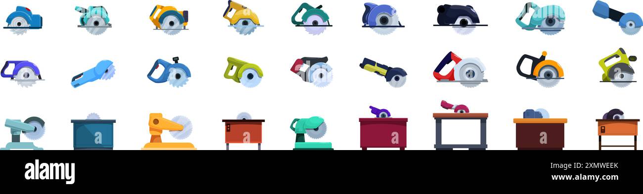 Circular saw machine icons set. Collection of circular saw icons ...