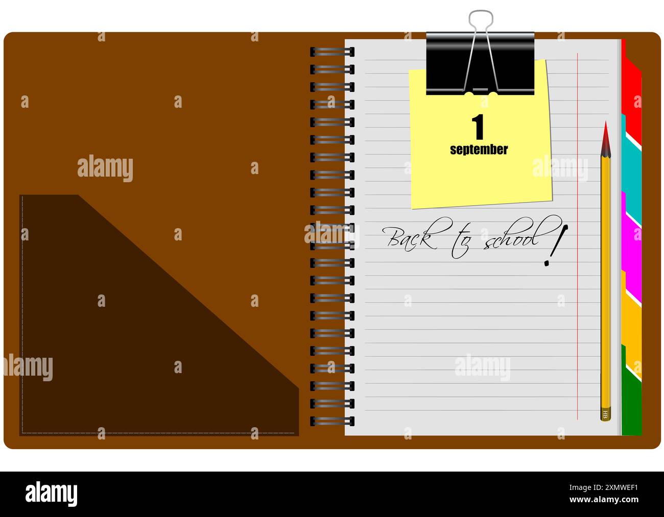 Brown Notebook open on white background with clipped yellow none. Back ...