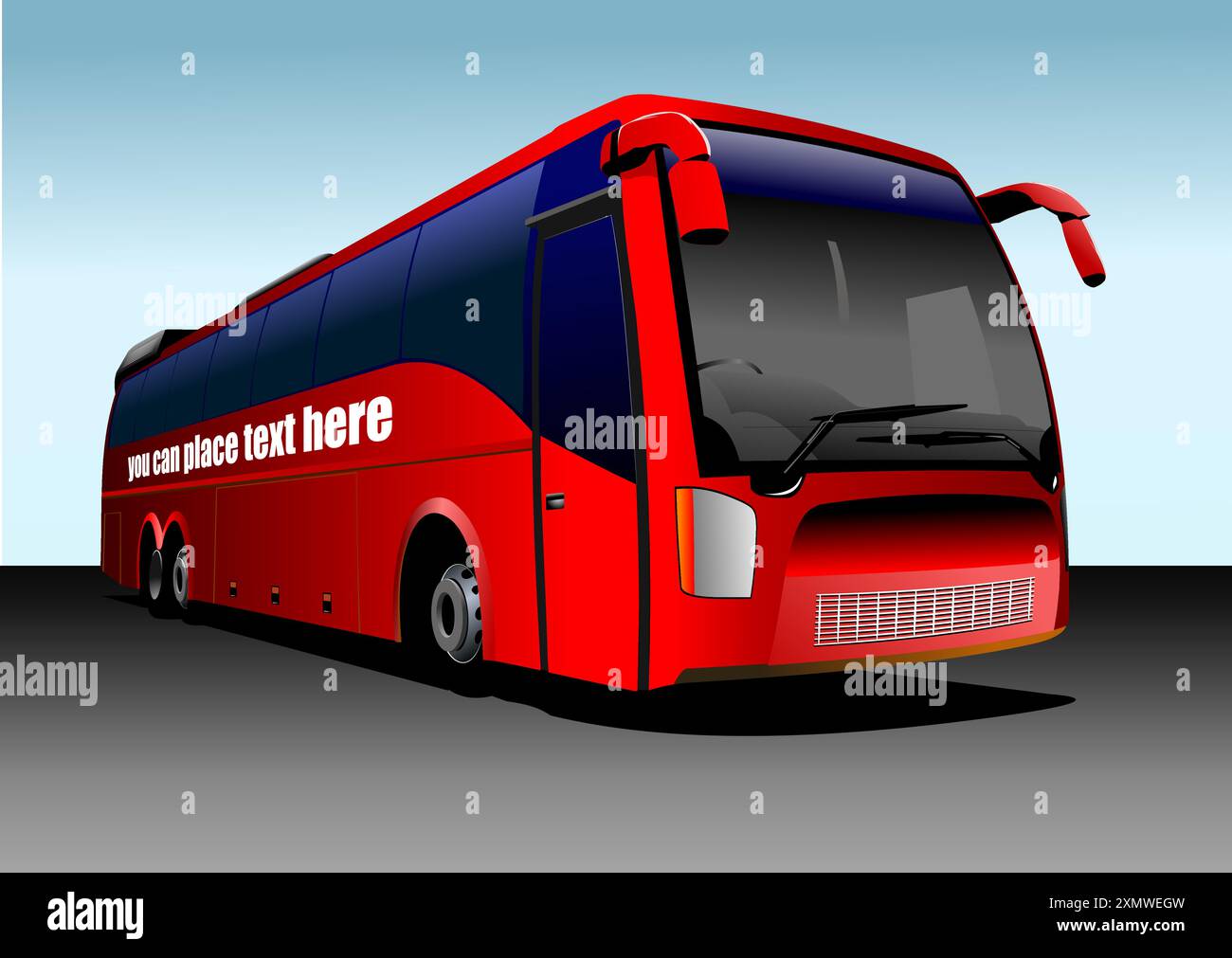 Red tourist or City bus on the road. Coach. Vector 3d illustration ...