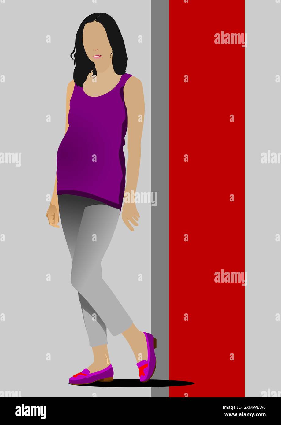 Pregnant woman side view. Color 3dVector illustration Stock Vector ...