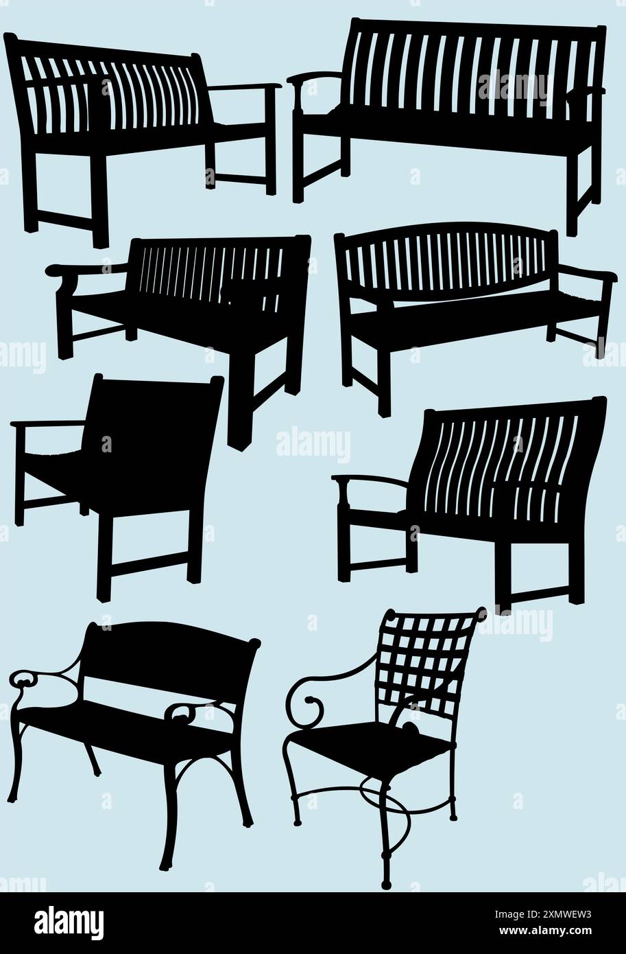 Big set of garden benches. Vector illustration Stock Vector Image & Art ...