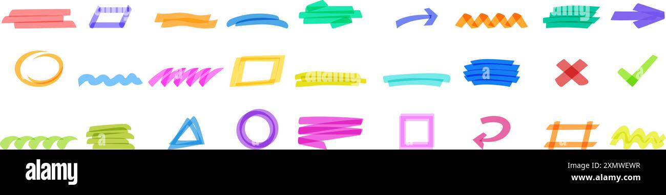 Text highlighter icons set. Set of colorful hand drawn highlighter ...