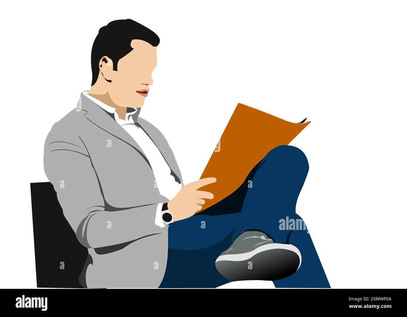 Businessman sitting and reading newspaper. 3d color vector illustration ...