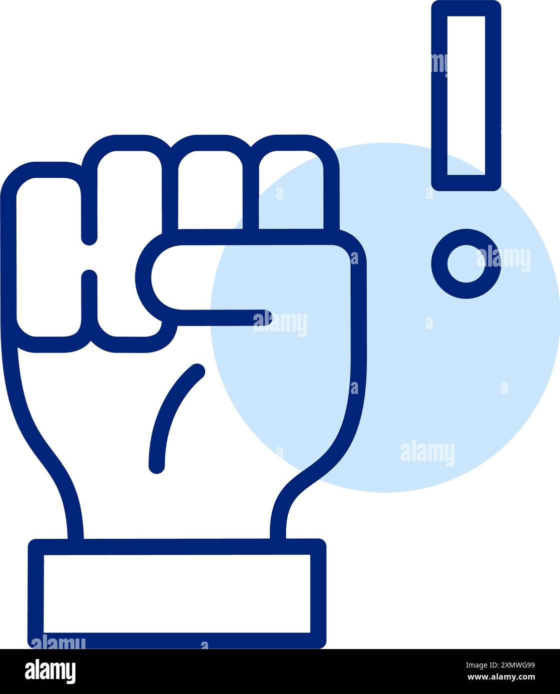 Fist raised up and exclamation mark. Call to resistance and taking care ...