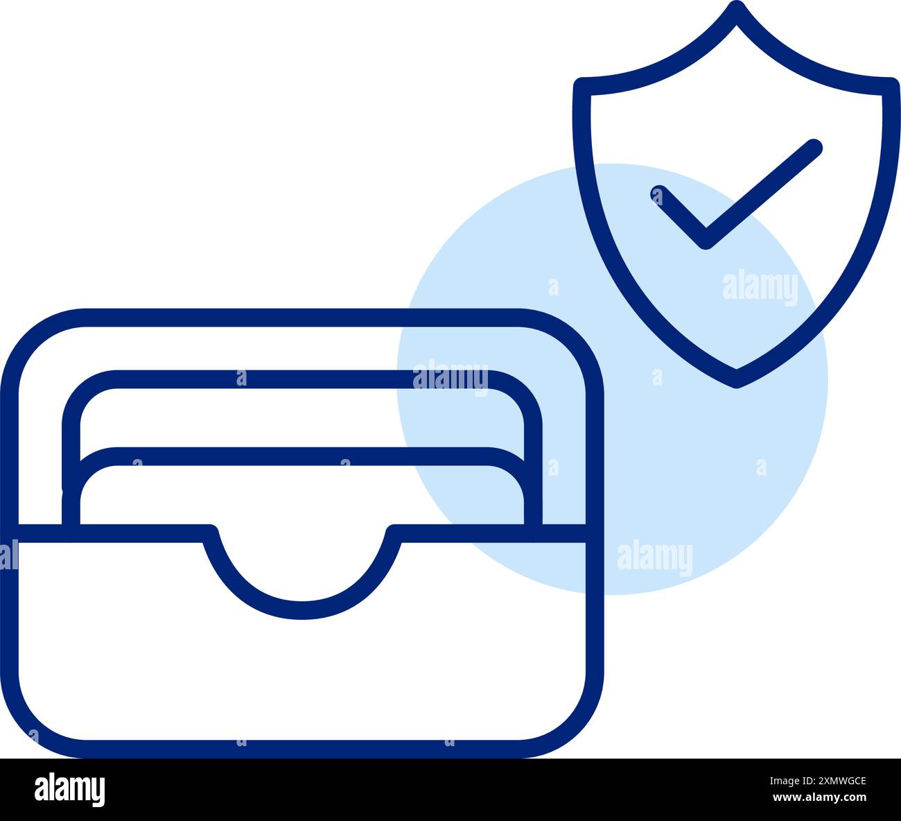 Card wallet, shield and checkmark. E-wallet safety, protected payment ...