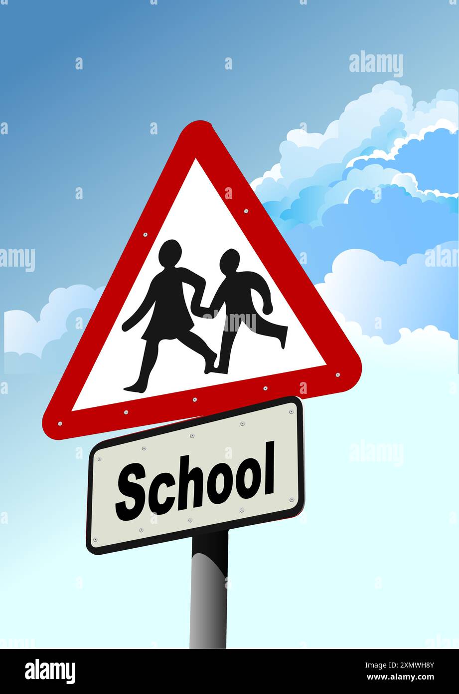 School sign. Traffic road sign symbol. 3d vector illustration Stock ...