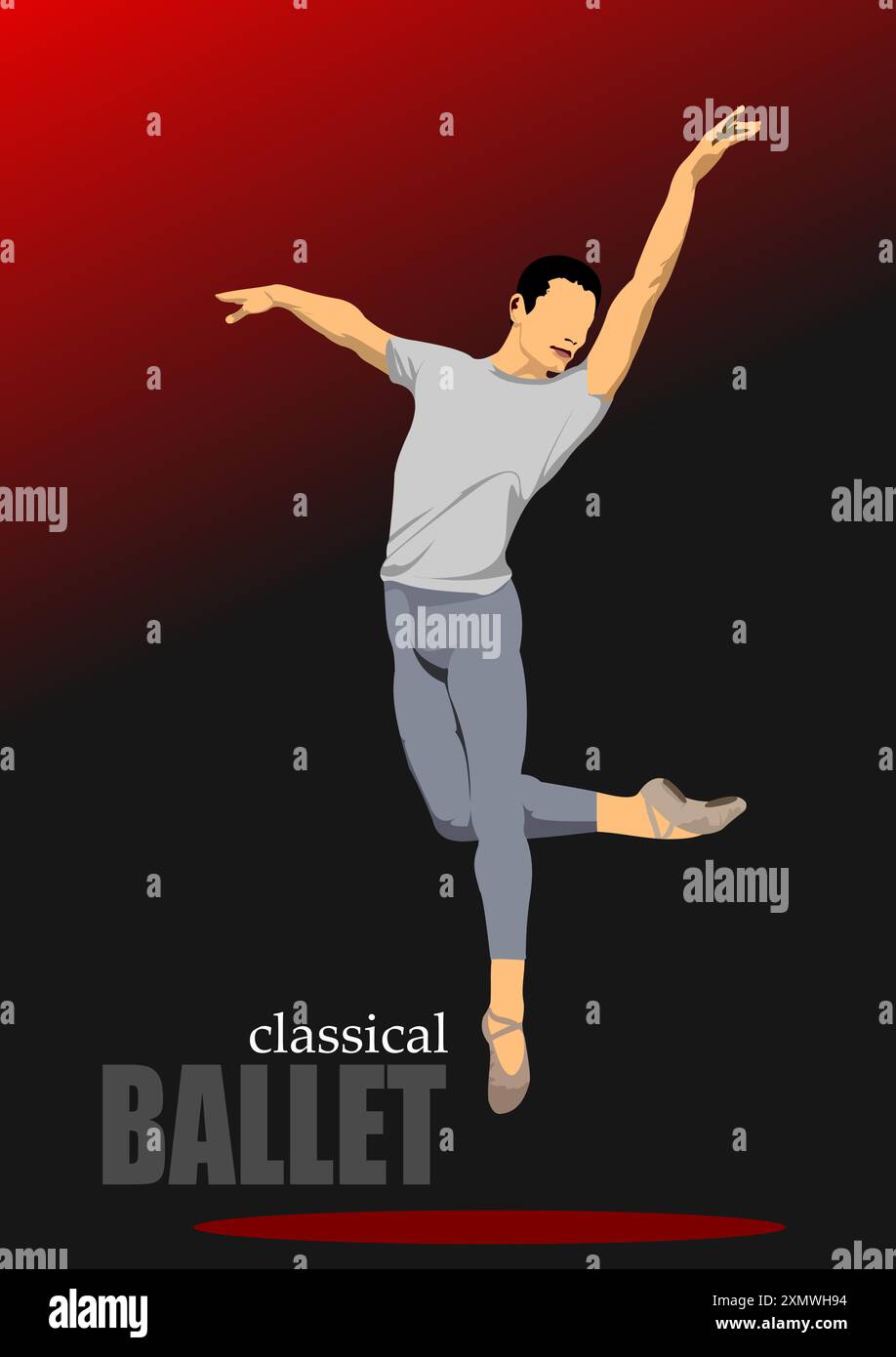 Composition from silhouettes of dancers in ballet poses. Color 3d ...