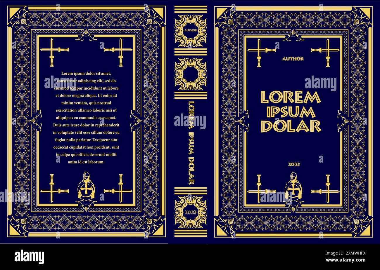 Cover book for medieval novel. Old retro ornament frames. Royal Golden ...