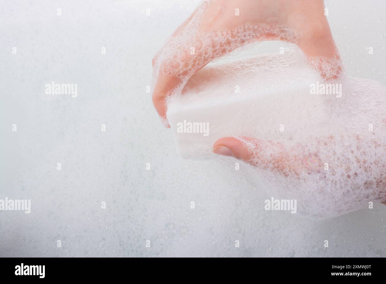 Hand washing and soap foam on a foamy background Stock Photo - Alamy