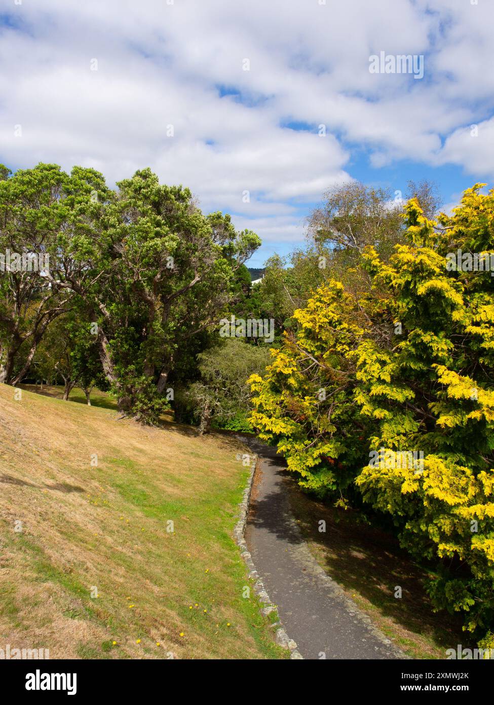 Path At The Bottom Of Slope Through Gardens Stock Photo - Alamy