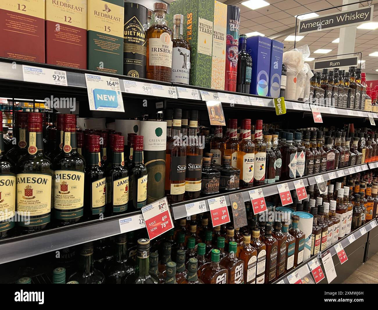 Coquitlam, BC, Canada - July 27, 2024: Display sale of wine and whisky ...