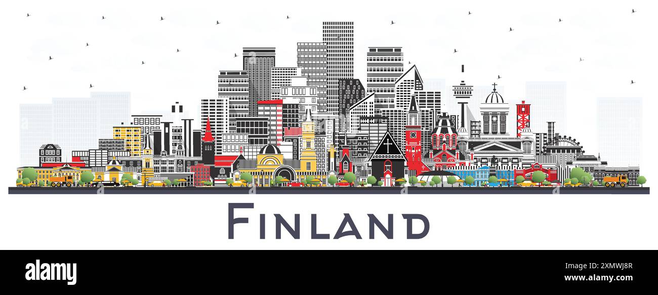 Finland city skyline with color buildings isolated on white. Vector ...