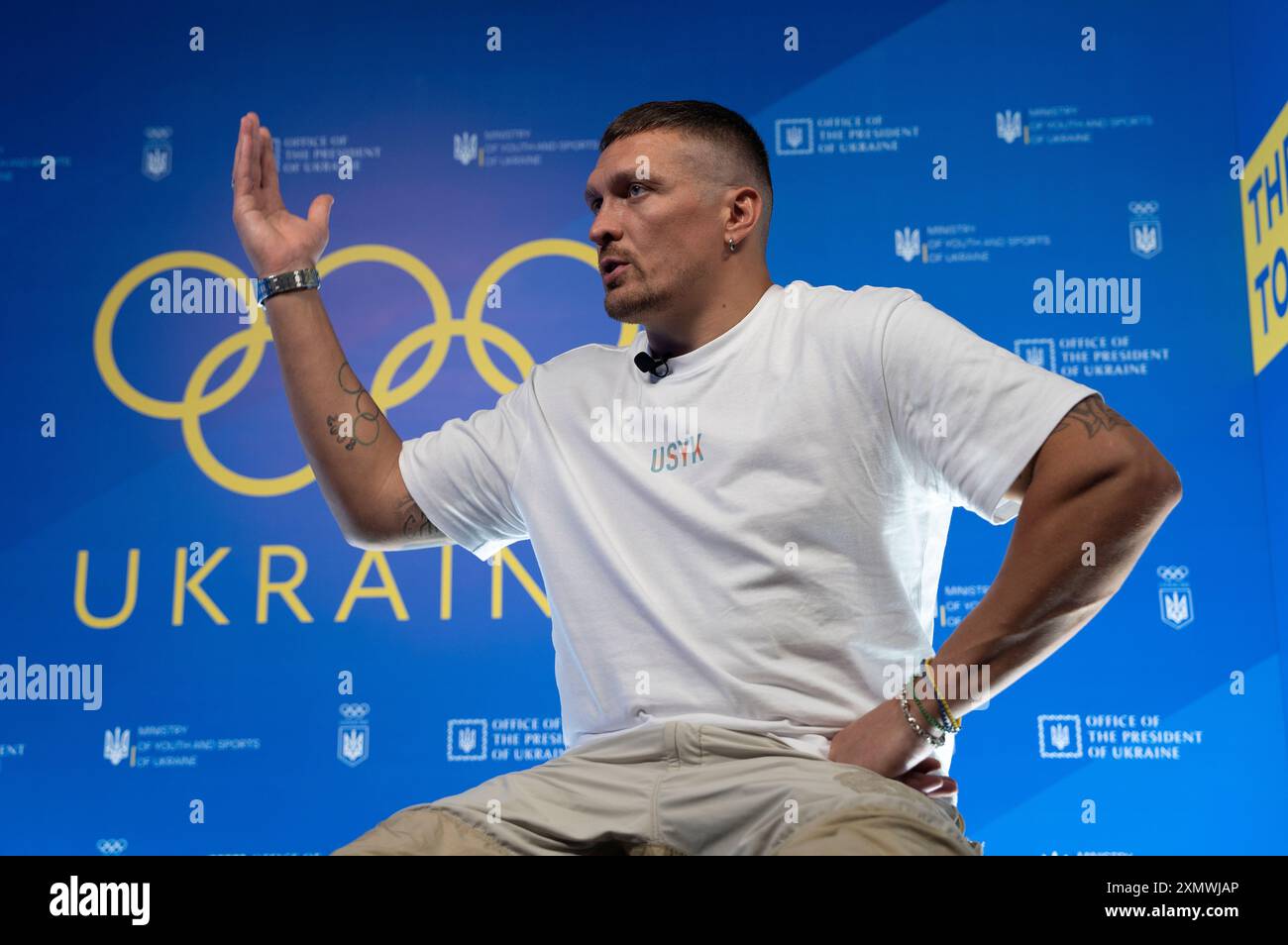 World Heavyweight boxing champion Oleksandr Usyk gestures as he speaks ...