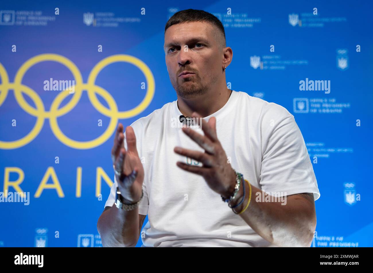 World Heavyweight boxing champion Oleksandr Usyk gestures as he speaks ...