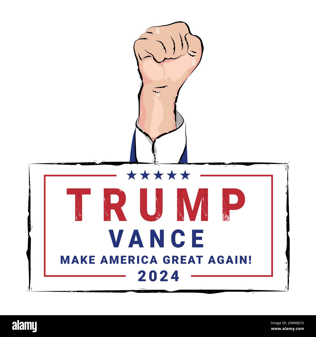 2024 Donald Trump Campaign Emblem and and raised fist, hand gesture ...