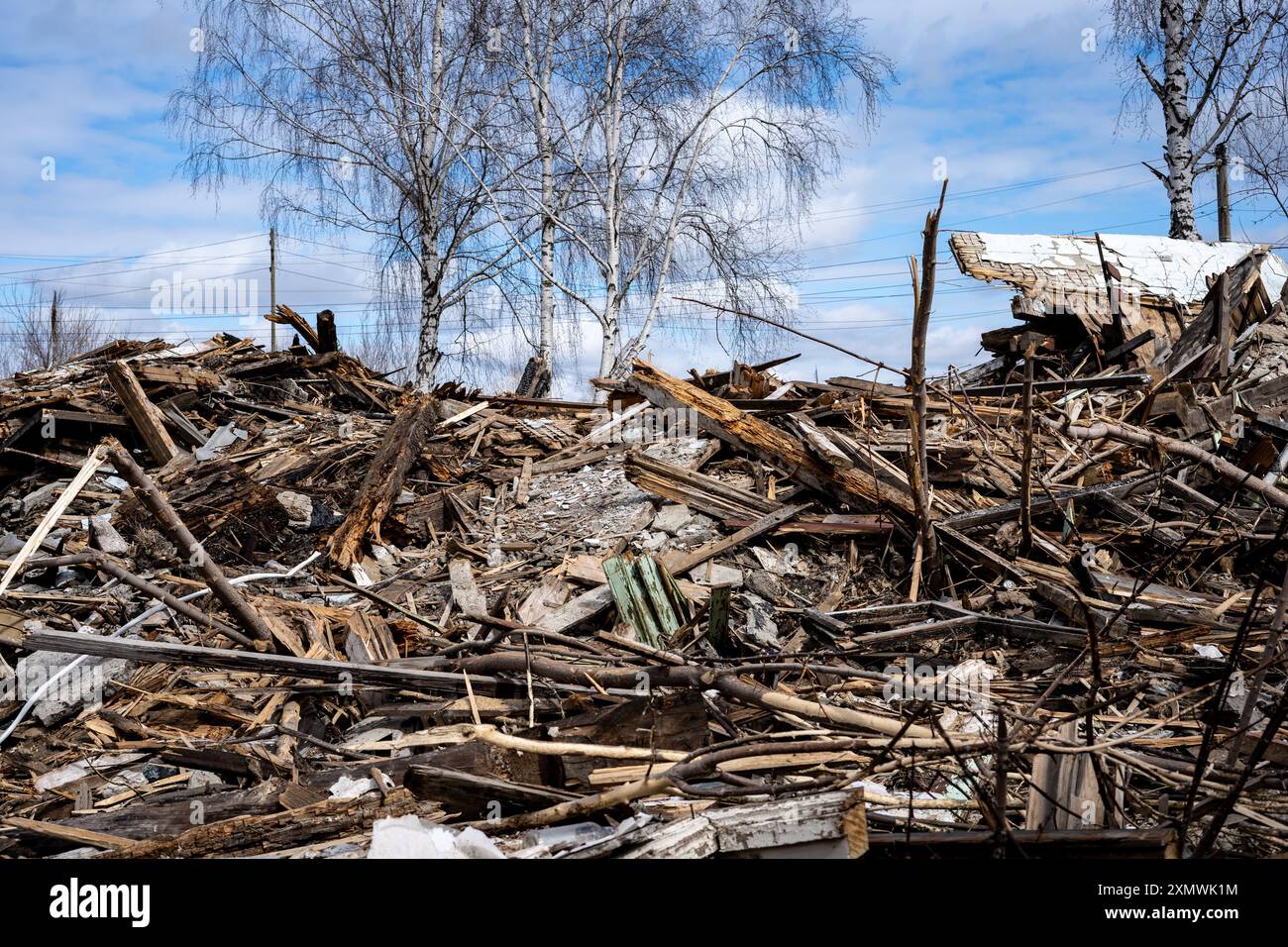 Wooden debris of a destroyed house Stock Photo - Alamy