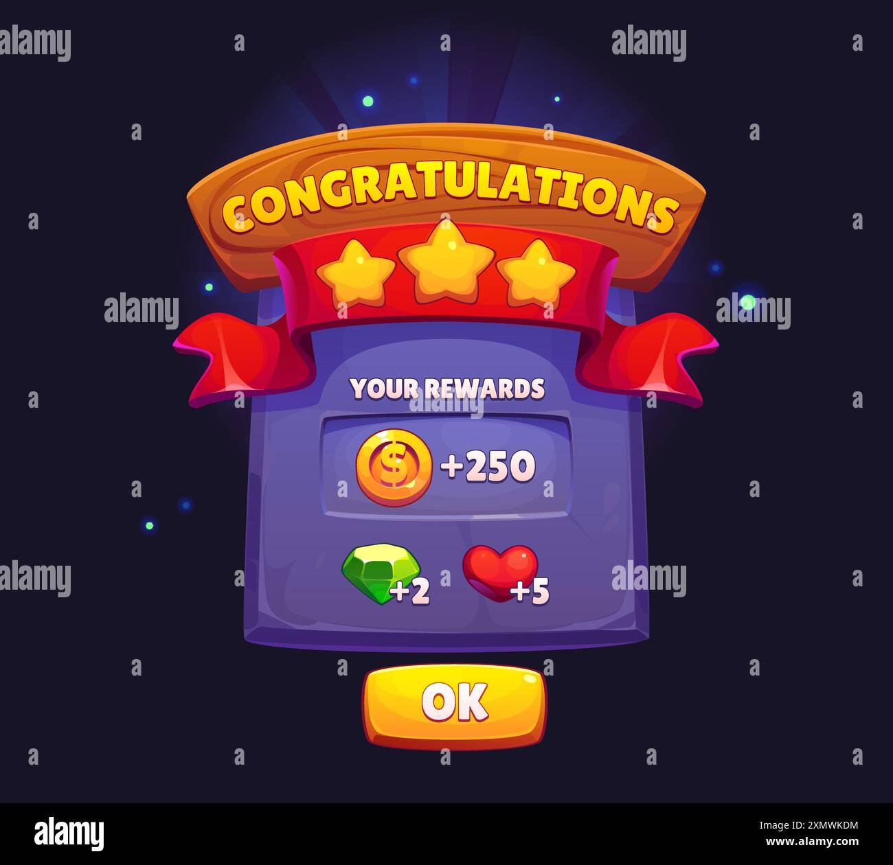 Game gift badge, ui interface icon. Vector victory banner or popup award window with golden ...