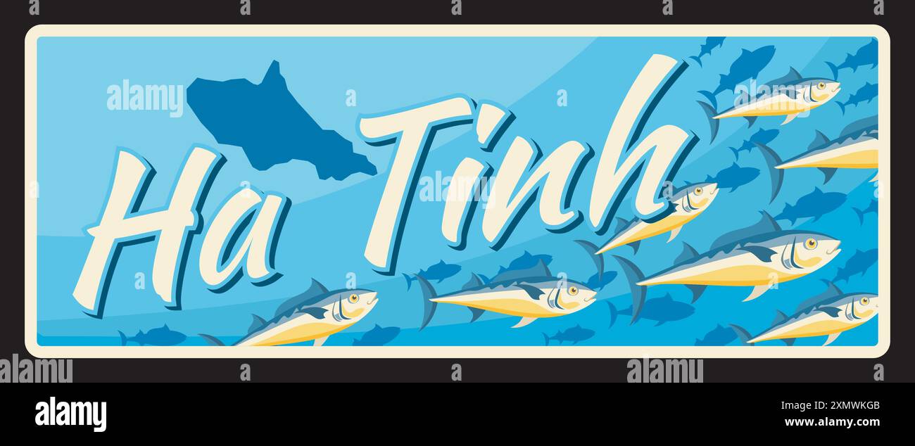 Ha Tinh vietnamese region retro travel plate, vector vintage card and ...