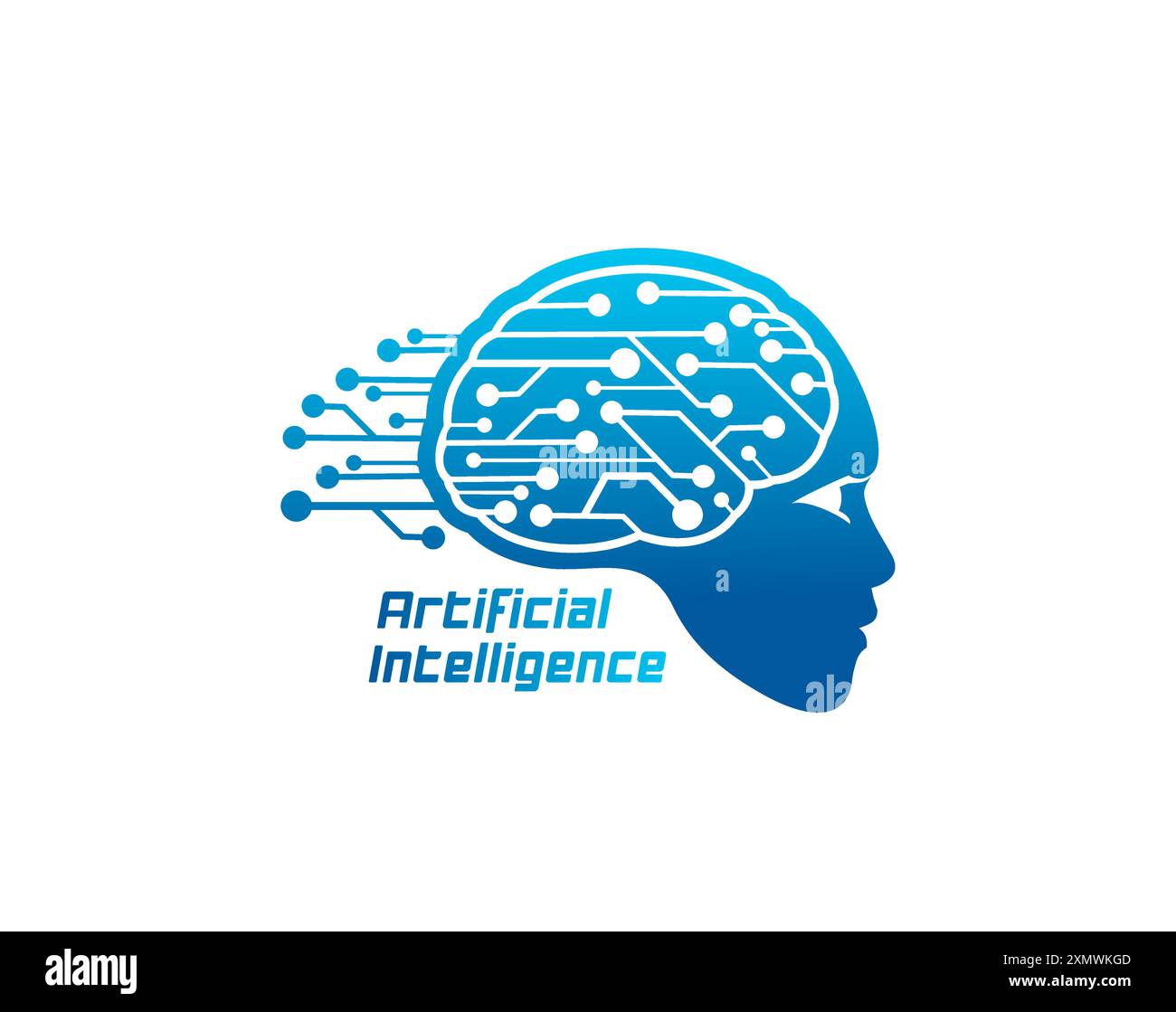 AI artificial Intelligence icon of computer brain or head with chipset ...