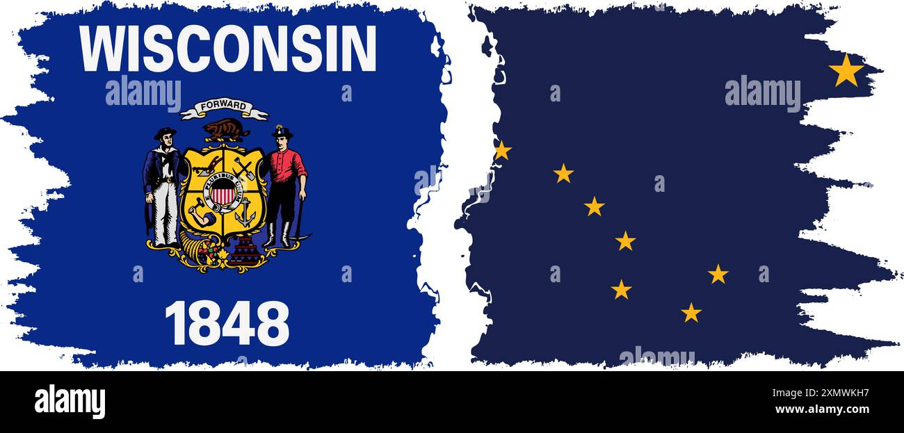Alaska and Wisconsin states grunge brush flags connection, vector Stock ...